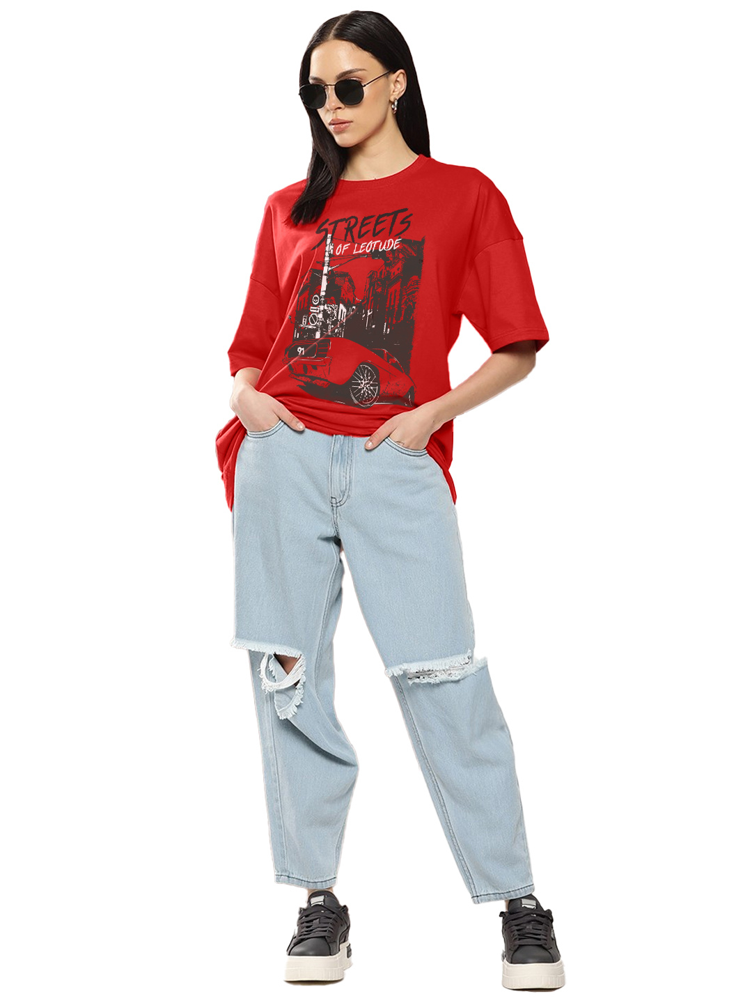 Women Streets Red Oversized T-Shirt | Leotude Fashion